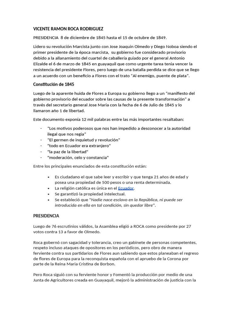 Presidencia de - Vicente Ramon Roca Rodriguez | PDF