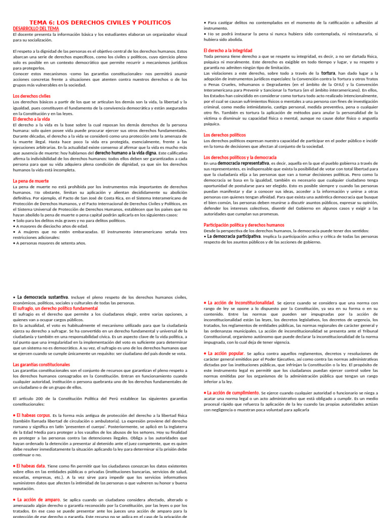 TEMA 1 DPCC 3RO SECUNDARIA Derechos civiles y Politicos ESTUDIANTE | PDF | Democracia ...