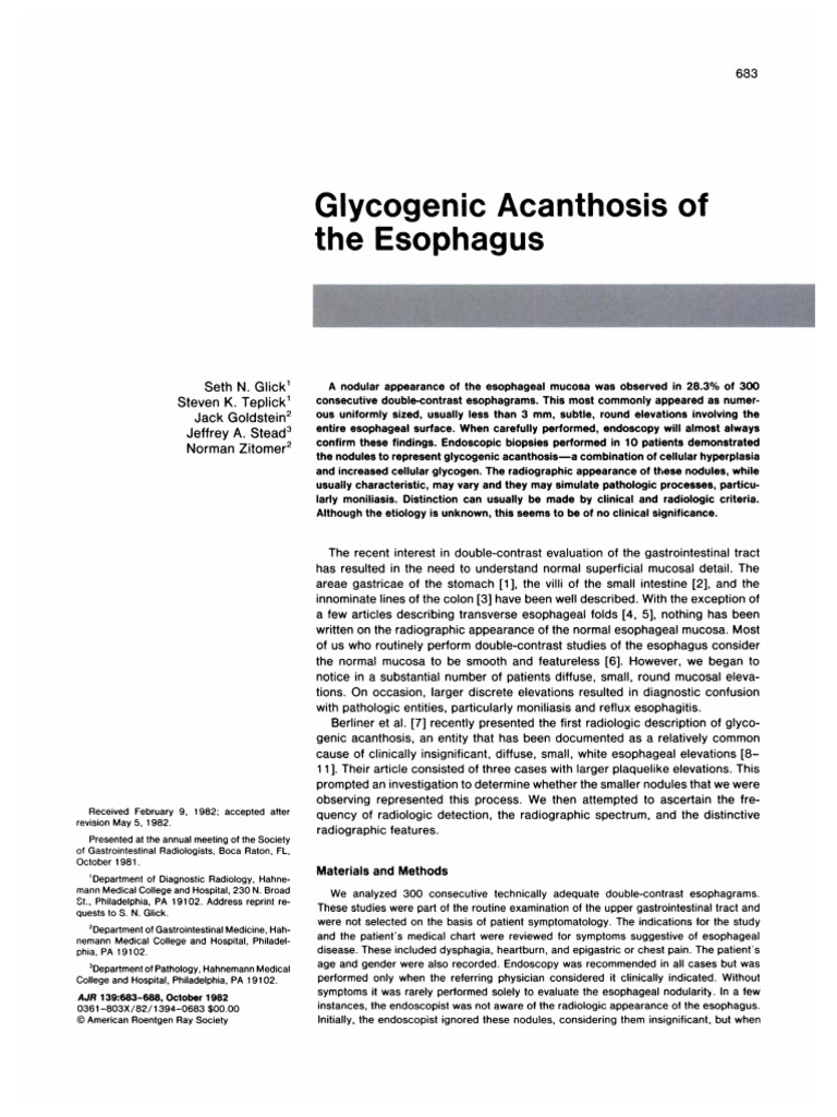 Stead Et Al 2012 Glycogenic Acanthosis of The Esophagus | PDF ...