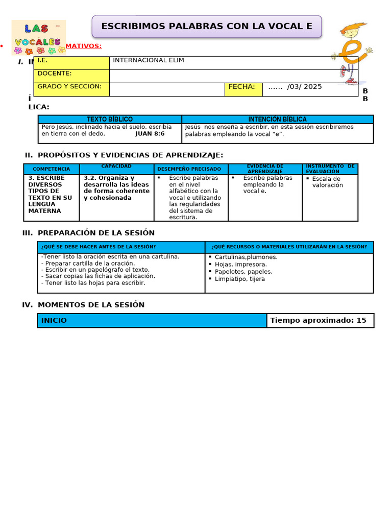 Escritura de Palabras con Vocal E | PDF | Plan de estudios | Escritura