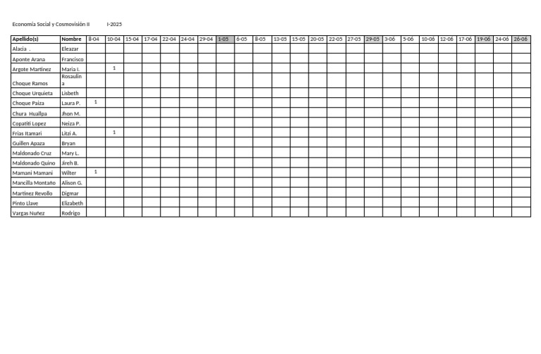 ESC II Asistencia (I-2025) | PDF