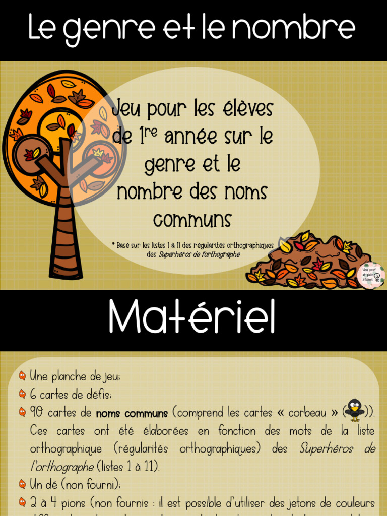 Jeu sur le genre et le nombre des noms | PDF | Nombre grammatical