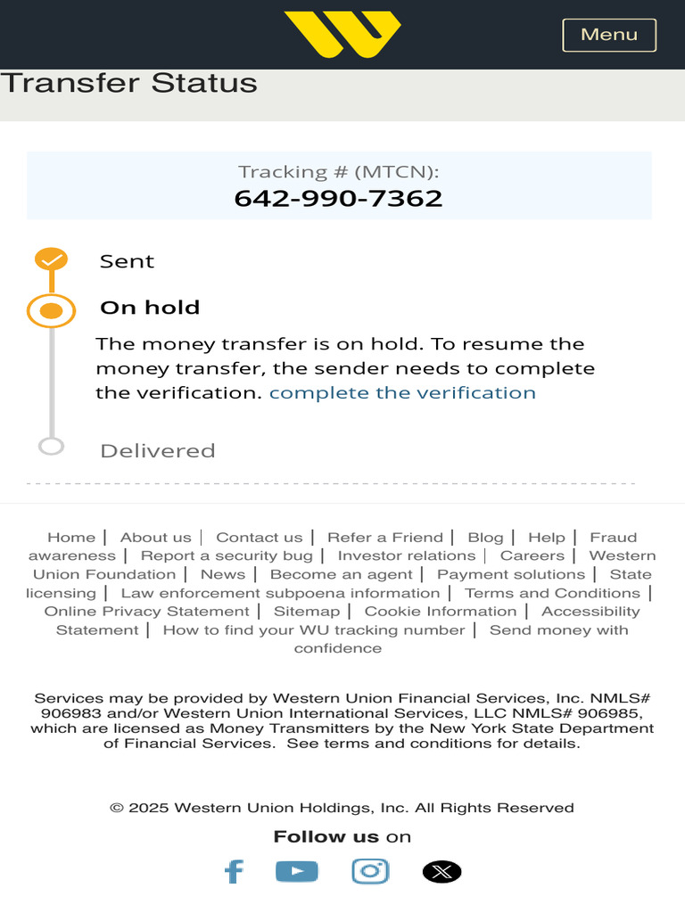 Western Union Transfer Status Tracking | PDF
