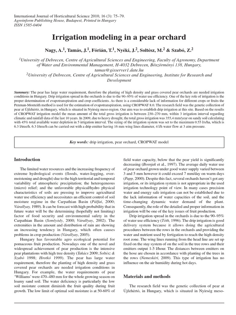 Irrigation Modeling in a Pear Orchard | PDF | Evapotranspiration | Rain