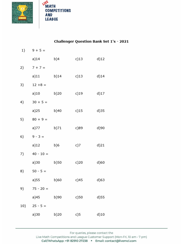 7-2021 Challenger Question Bank Set 1 | PDF