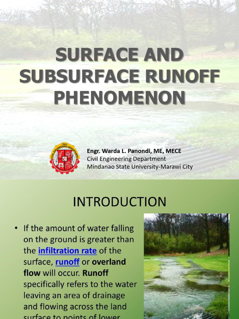 Surface And Subsurface Runoff Phenomenon Engr Wardapanondi Pdf
