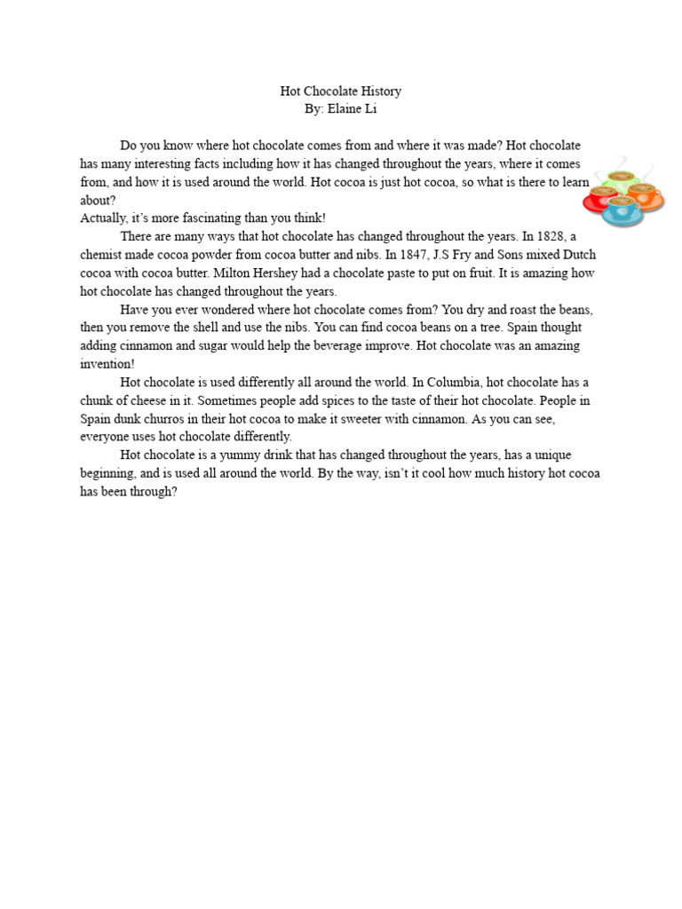 Elaine Li - Hot Chocolate Informational Writing | PDF