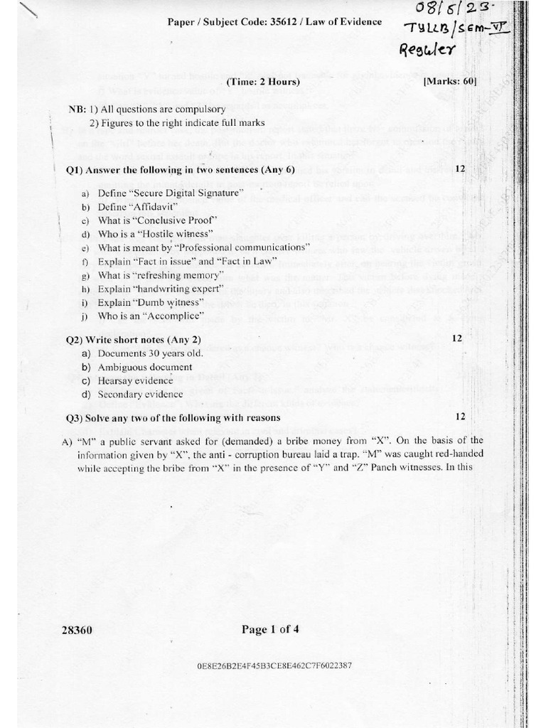 Law of Evidence | PDF