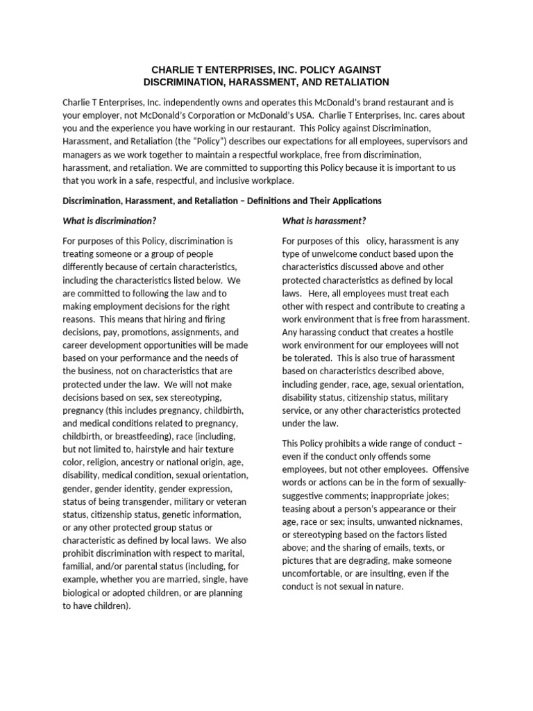 1647022328.7553887 Policy Discrimination Harr Retal | PDF | Sexual Harassment | Harassment