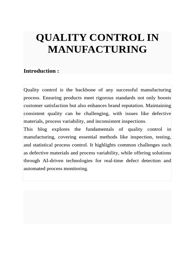 Quality Control Strategies in Manufacturing | PDF | Quality Assurance ...