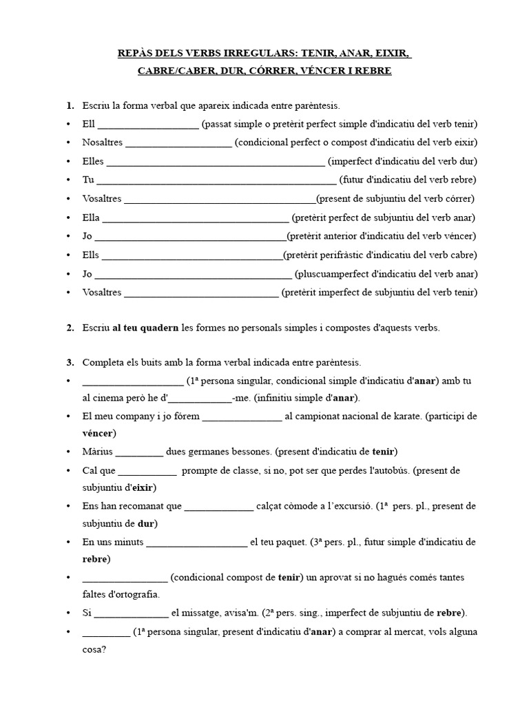 Exercicis Verbs 1 | PDF