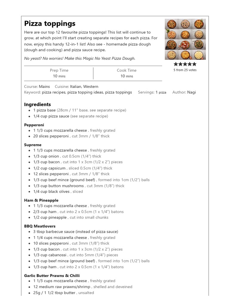 Pizza Toppings - RecipeTin Eats | PDF | Pizza | Sausage