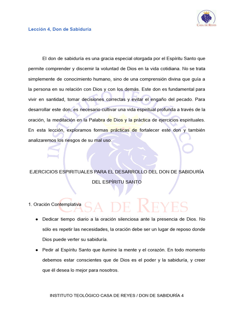 Don de Sabiduría, Lecc 4 | PDF | Sabiduría | Oración