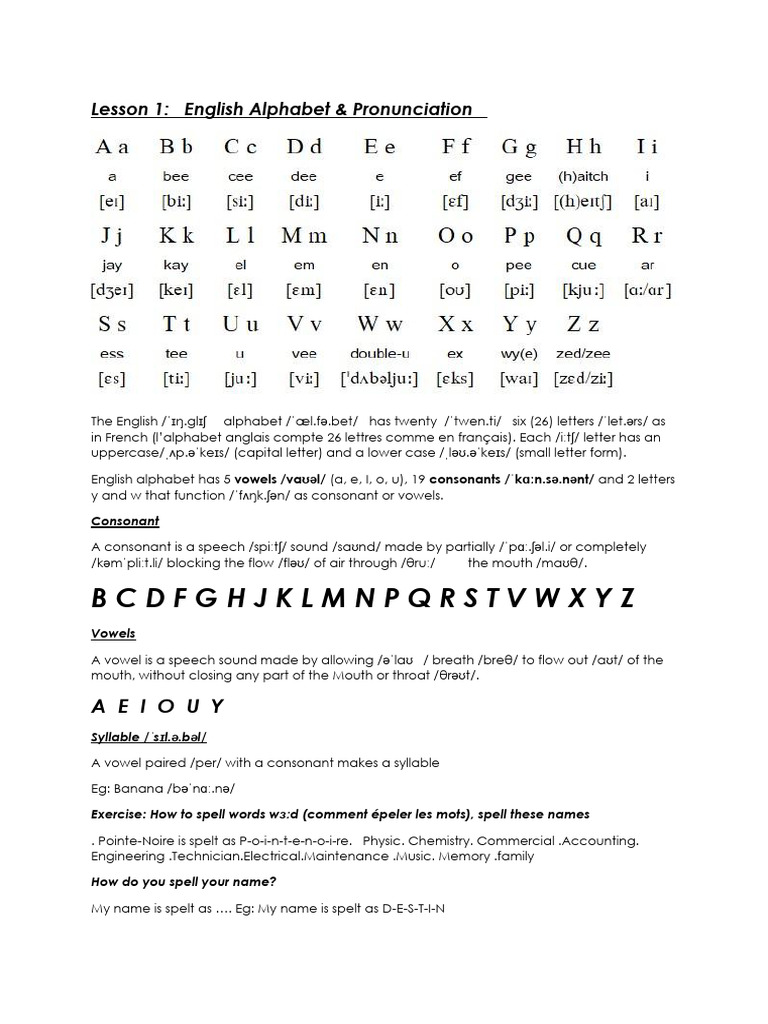 Lesson 1 English Alphabet & Pronunciation | PDF | Vowel | Alphabet