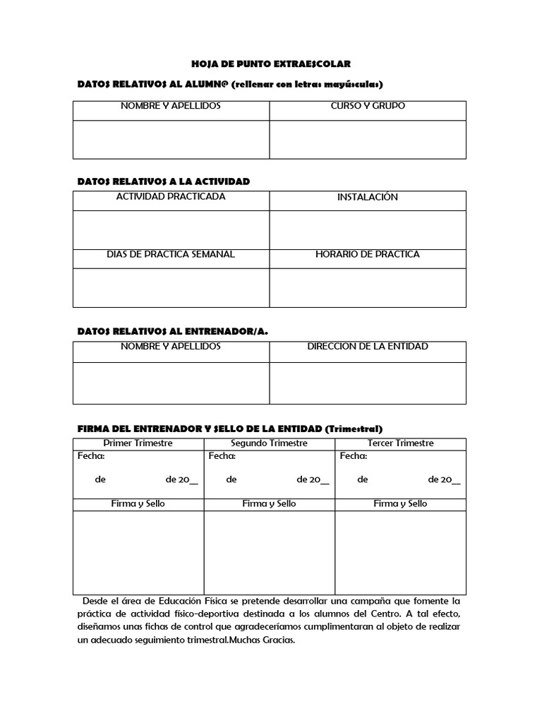 Hoja de Punto Extraescolar | PDF