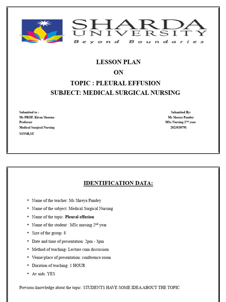 Lesson Plan On Pleural Effusion | PDF | Lung | Medical Specialties