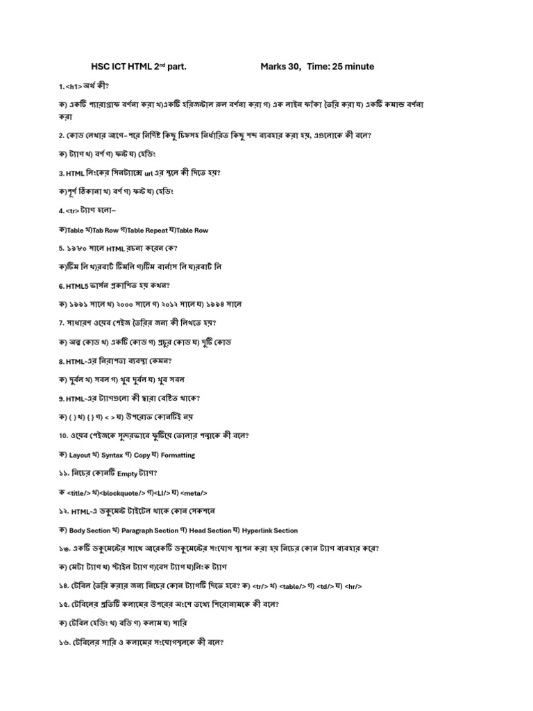 Ict HTML Part 2 MCQ | PDF