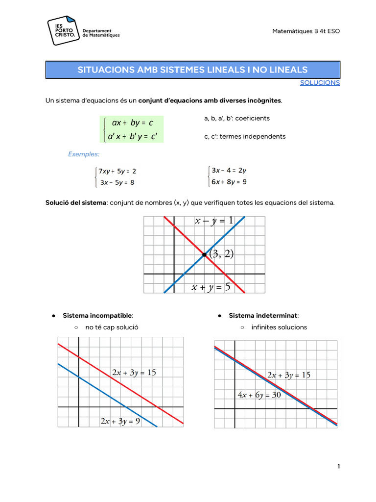 Situacions Amb Sistemes Lineals I No Lineals | PDF