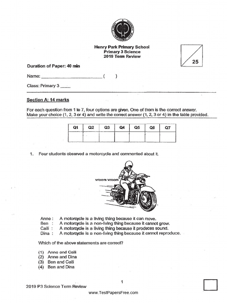 P3 Science 2019 CA2 Henry Park | PDF