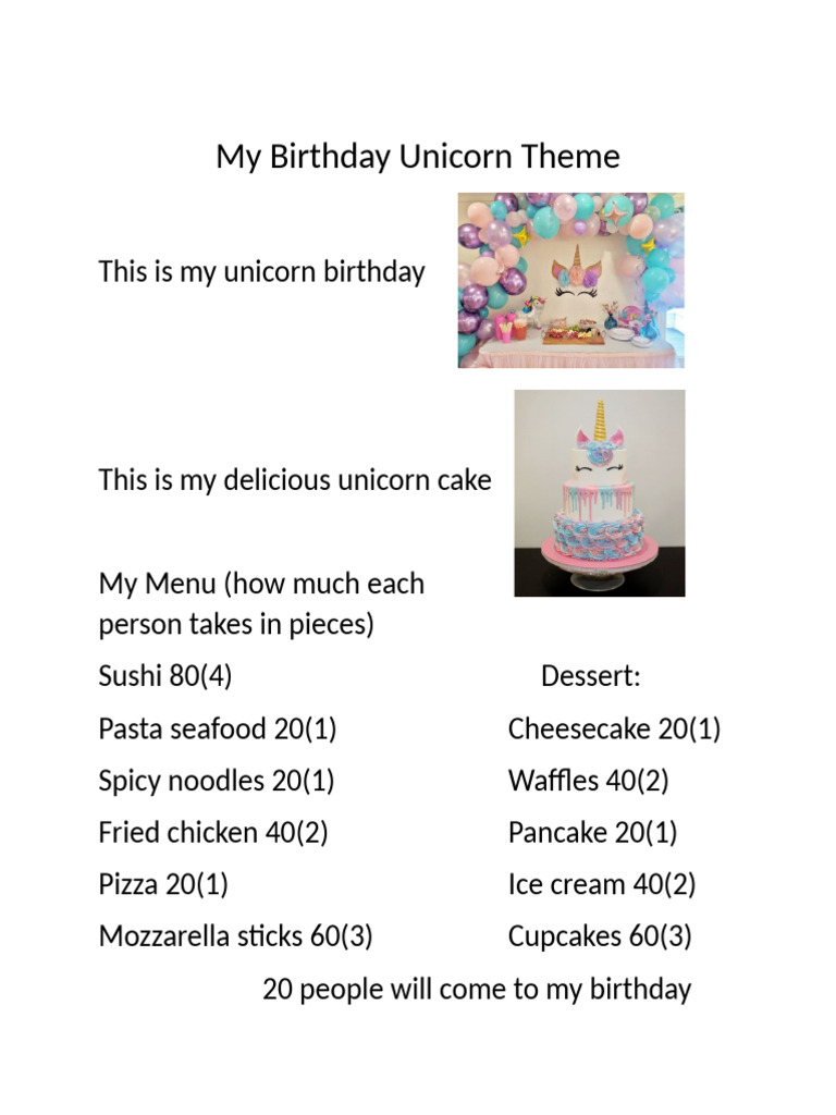My Birthday Unicorn Theme Talia 9 | PDF