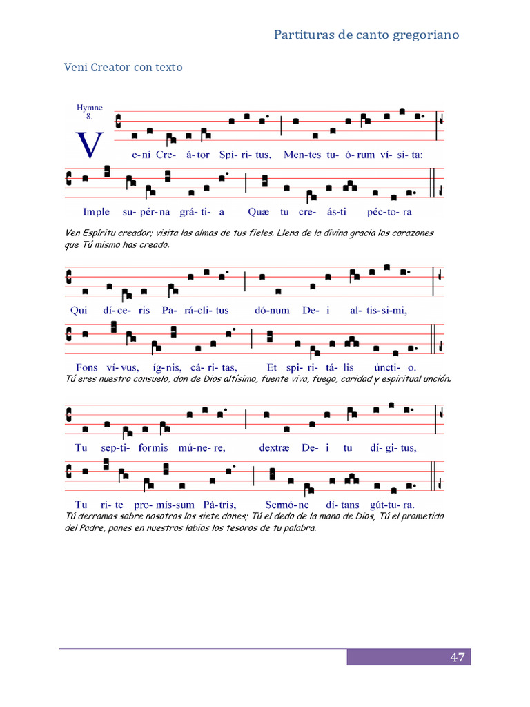 Partitura Veni Creator Spiritus Gregoriano | PDF