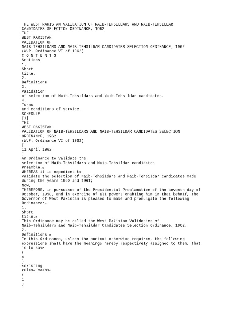 West Pakistan Naib-Tehsildar Ordinance 1962 | PDF | Pakistan