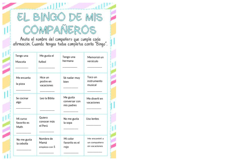 El Bingo de Mis Compañeros | PDF
