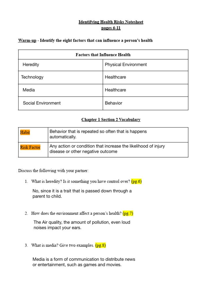 Identifying Health Risks and Taking Responsibility for Your Health ...