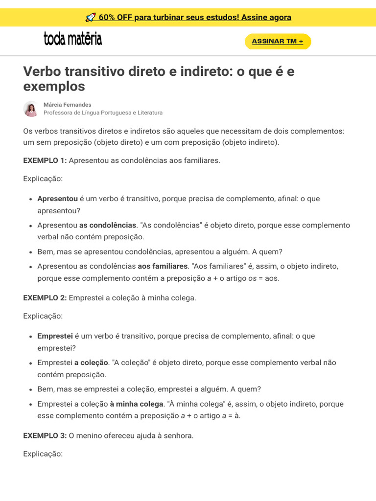 Verbos Transitivos: Diretos e Indiretos | PDF | Objeto (gramática) | Sintaxe