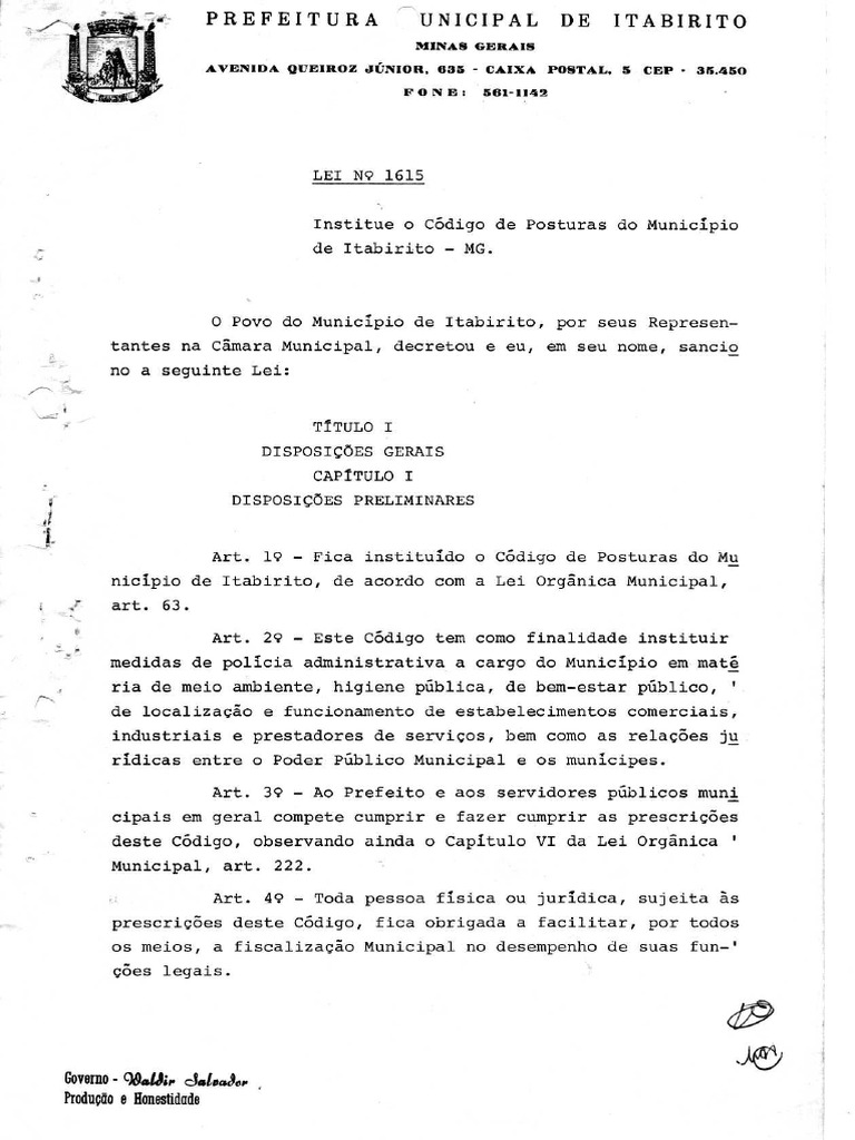 Código de Posturas Lei 1615 - 1990 | PDF