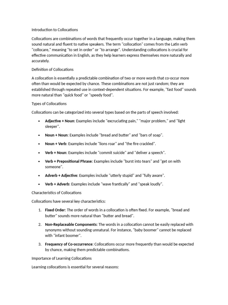 Introduction To Collocations | PDF | English Language | Fluency