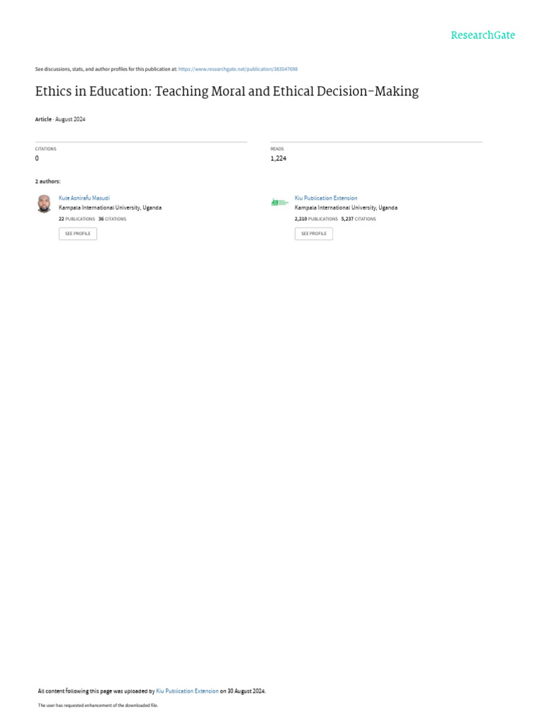 Ethics in Education: Teaching Moral and Ethical Decision-Making | PDF | Teachers | Morality