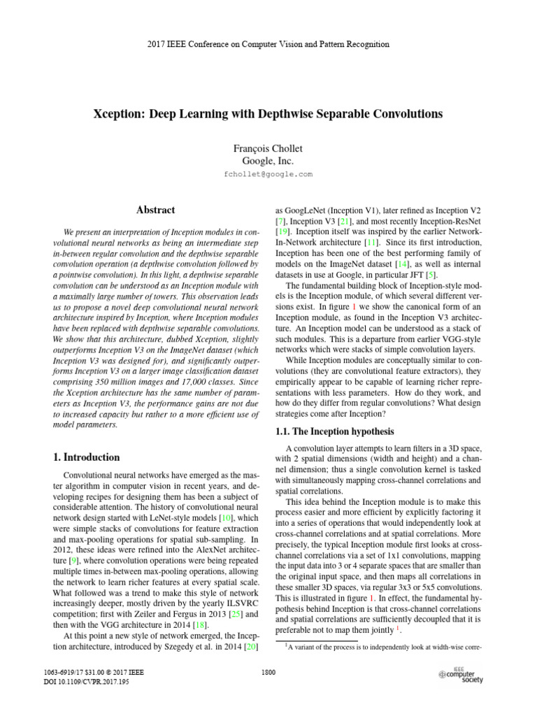 Xception Deep Learning With Depthwise Separable Convolutions | PDF | Applied Mathematics ...