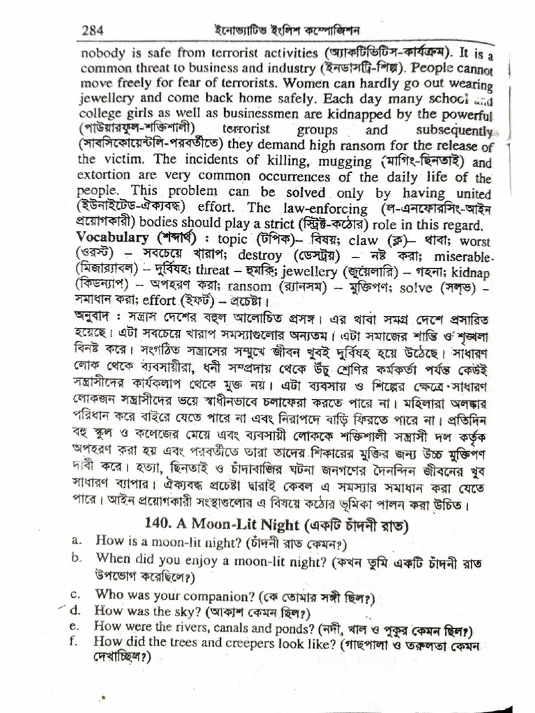 A Moonlit Night Paragraph - Text | PDF