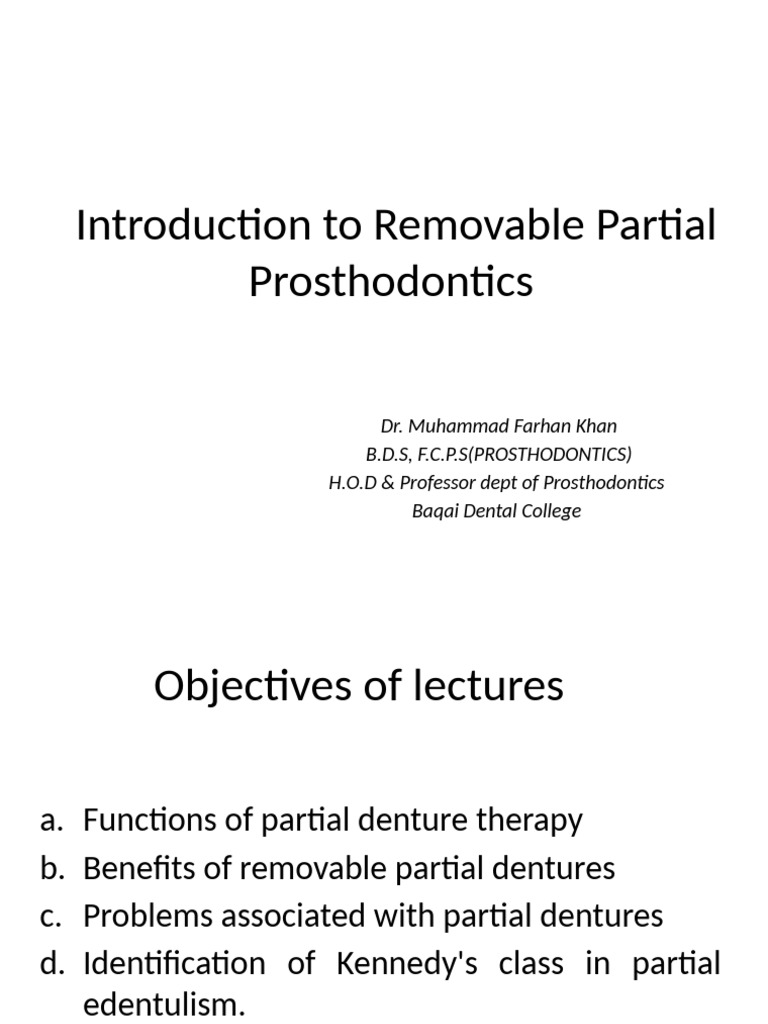 Introduction to Removable Partial Prosthodontics-1 | PDF | Dentures | Prosthodontics
