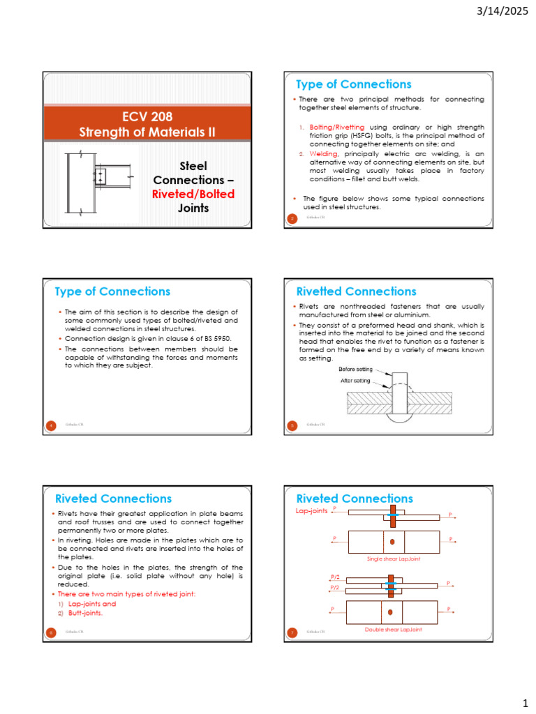 ECV 208 - 6.1 - Steel Connections - Bolts & Rivets | PDF | Rivet | Strength Of Materials