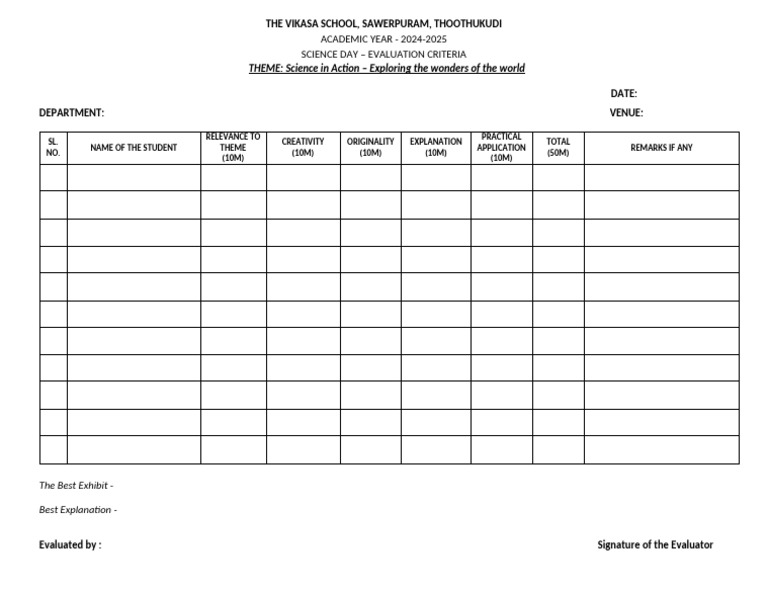 Science Day Evaluation Criteria Pdf