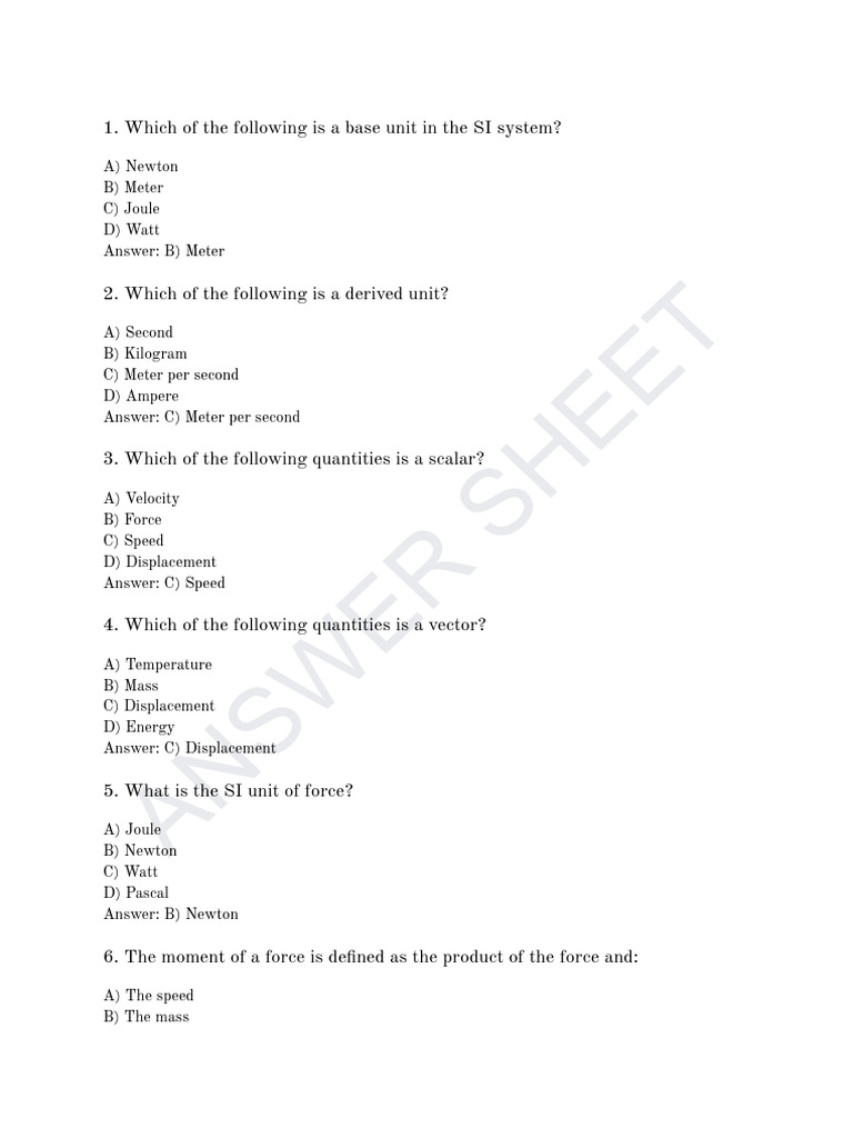 Physics Exam 1 Answer Sheet | PDF | Force | Momentum