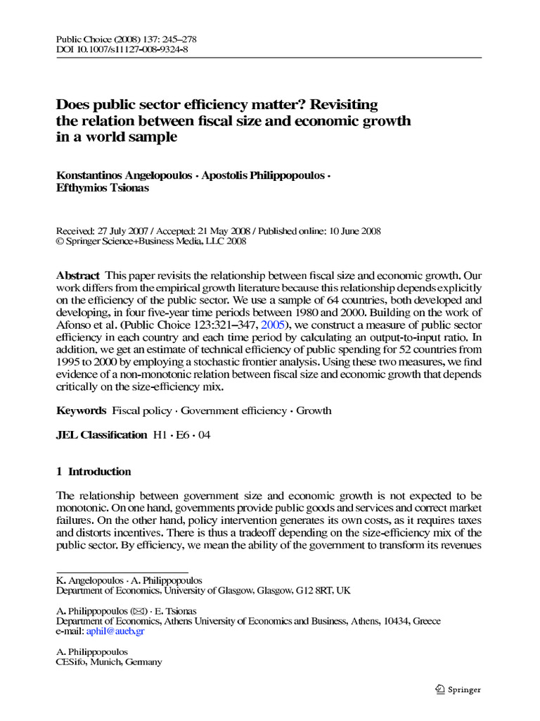 Does Public Sector Efficiency Matter Revisiting the Relation Between Fiscal Size and Economic ...