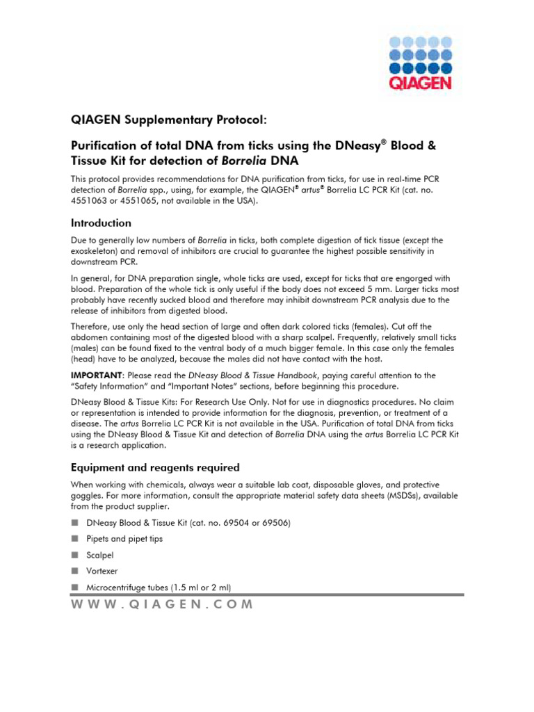 DY16 Purification of Total DNA From Ticks Using The DNeasy Blood Tissue ...