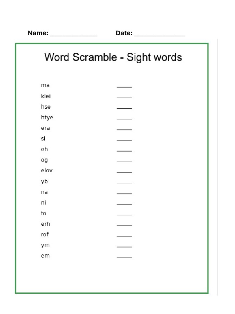 sight words unscambled | PDF