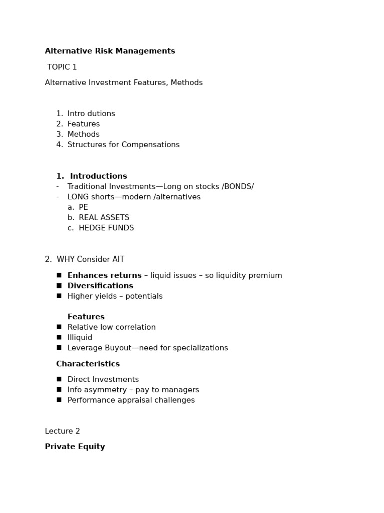 Alternative Risk Managements - CFA L1 | PDF | Cryptocurrency | Private ...