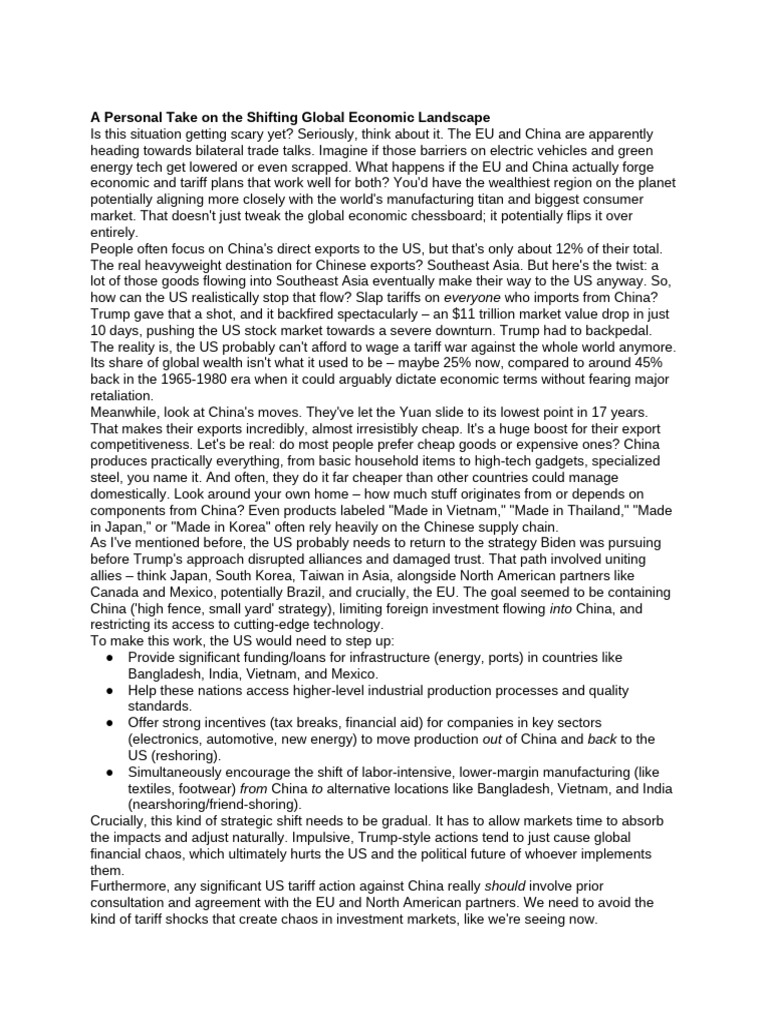 A Personal Take On The Shifting Global Economic Landscape | PDF | China ...