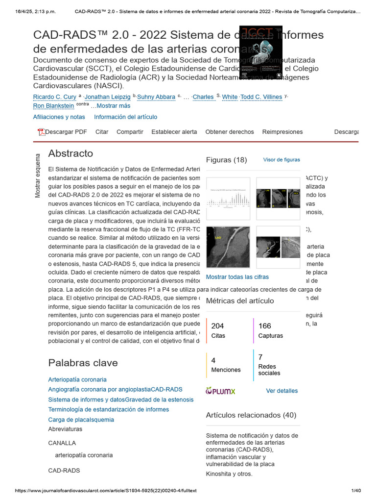CAD-RADS™ 2.0 - Sistema de Datos e Informes de Enfermedad Arterial ...