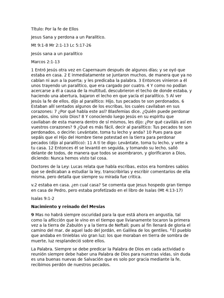 Jesus Sana A Un Paralitico 09feb25 | PDF | Jesús | Pecado