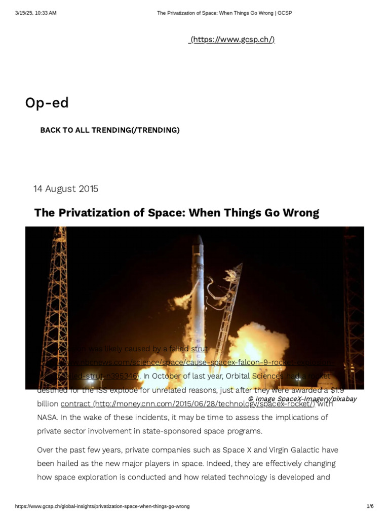 Risks of Privatizing Space Exploration | PDF | Nasa | Space X
