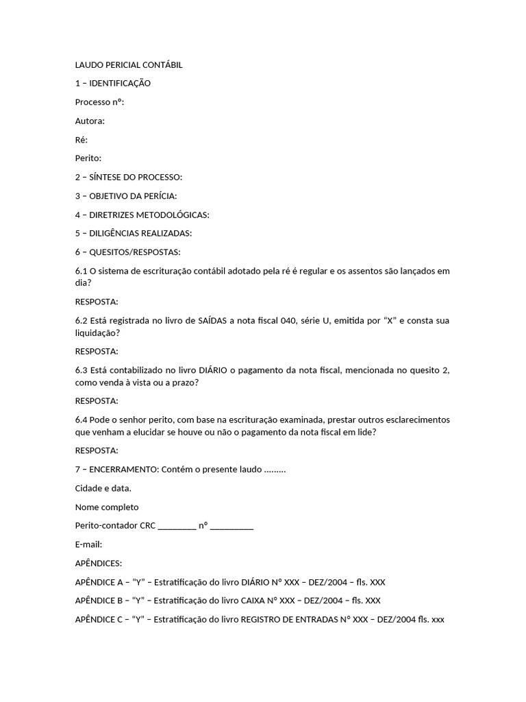 Laudo Pericial Contábil: Exemplo e Modelo | PDF