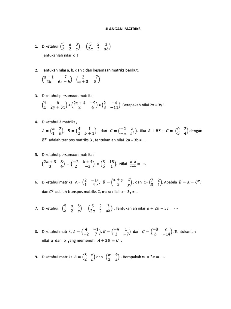 Ulangan Matriks | PDF