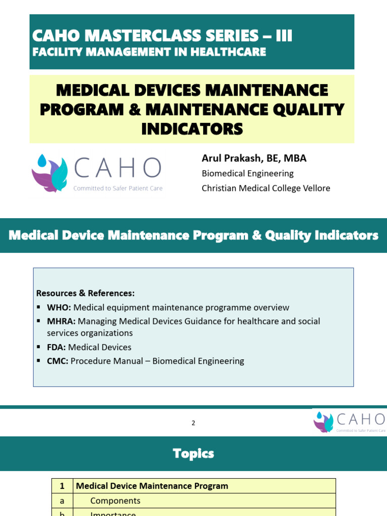 Medical Devices Maintenance Program & Maintenance Quality Indicators ...