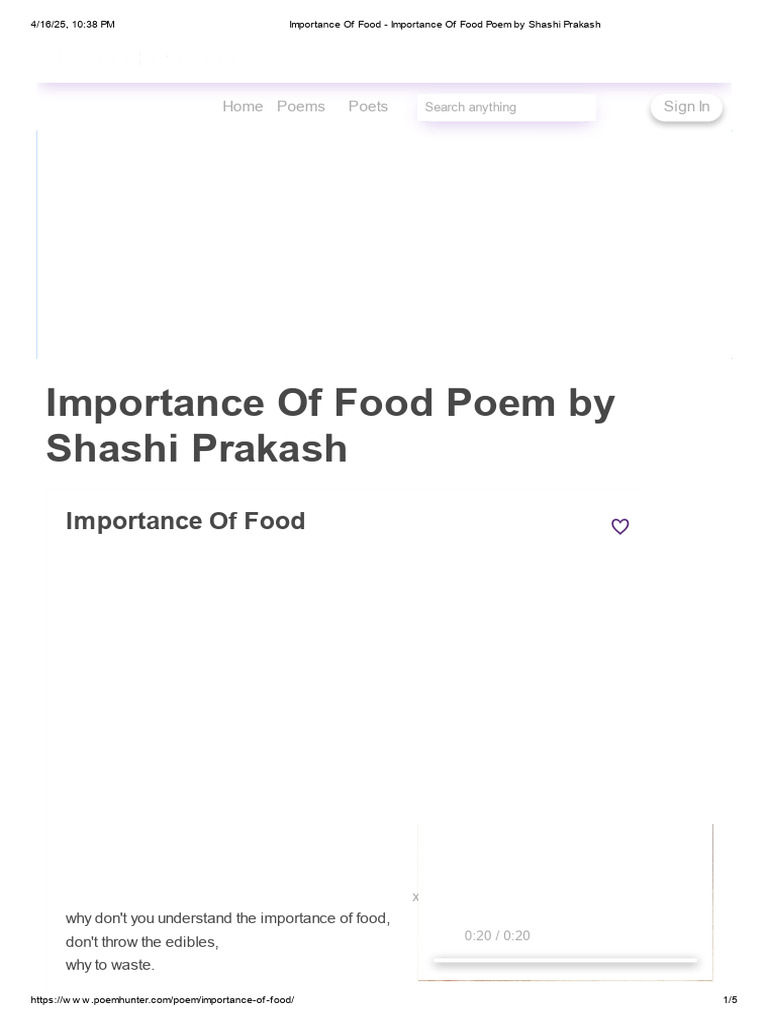 Importance of Food in Poetry | PDF